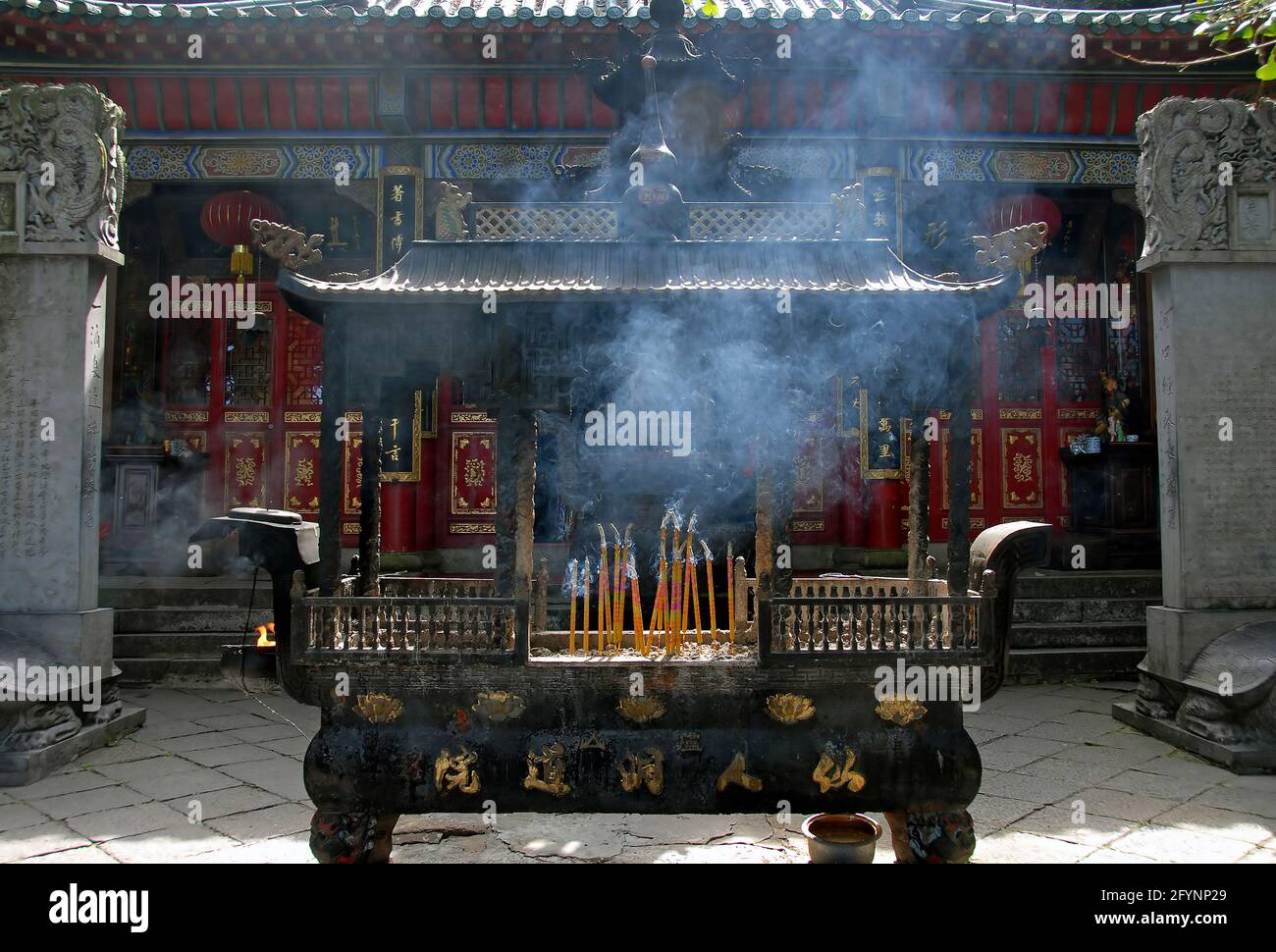 Lushan Mountain, Jiangxi Province, China. Taoist temple with incense ...