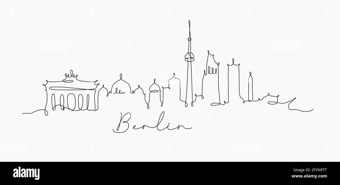 City silhouette berlin in pen line style drawing with black lines on ...