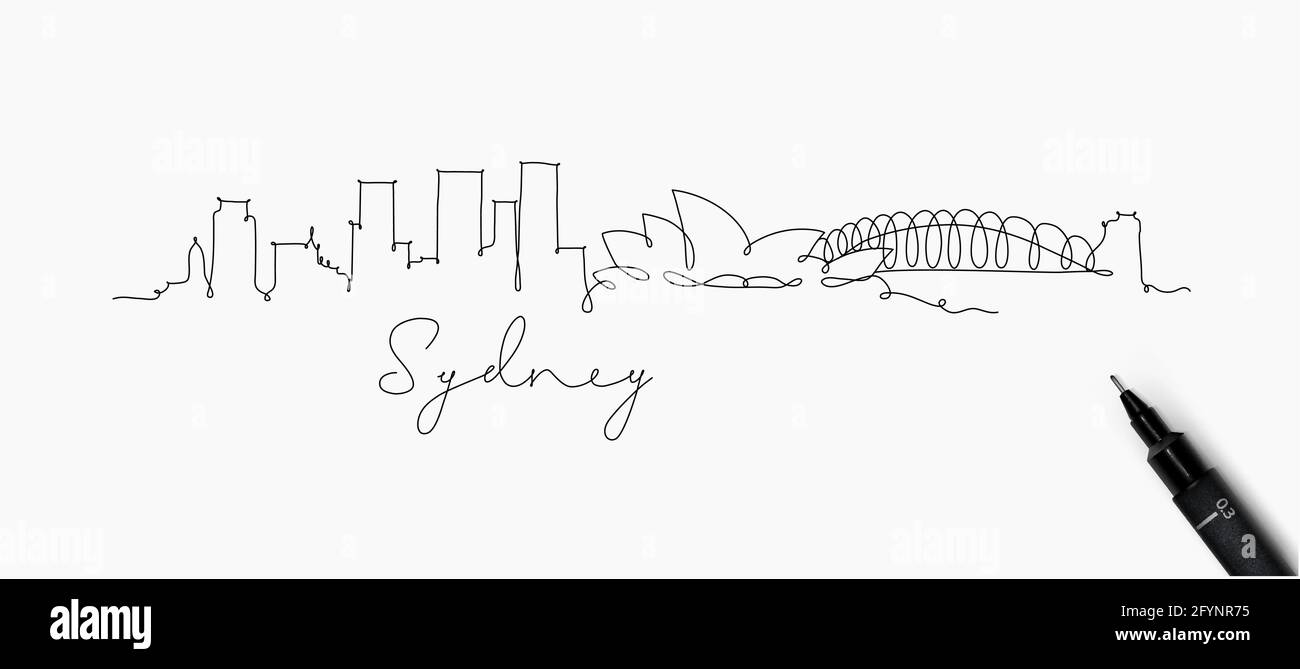 City silhouette sydney in pen line style drawing with black lines on ...