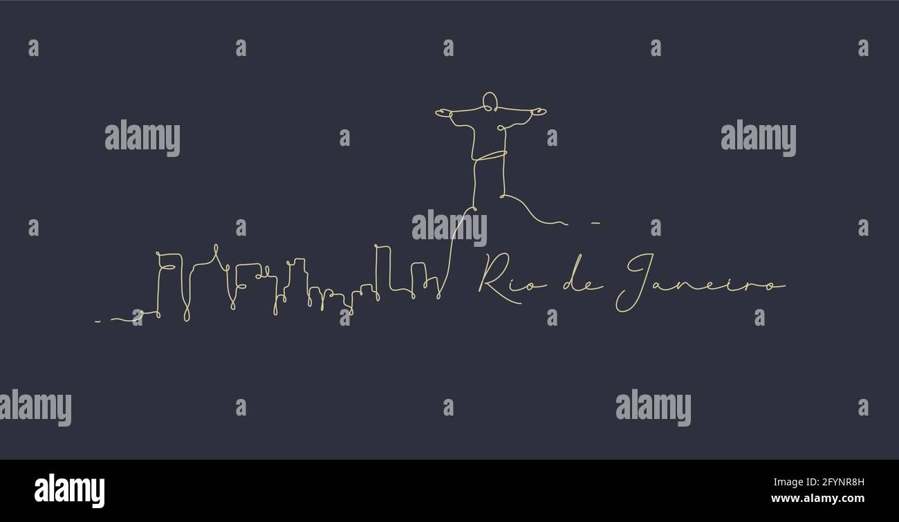 City silhouette rio de janeiro in pen line style drawing with beige ...