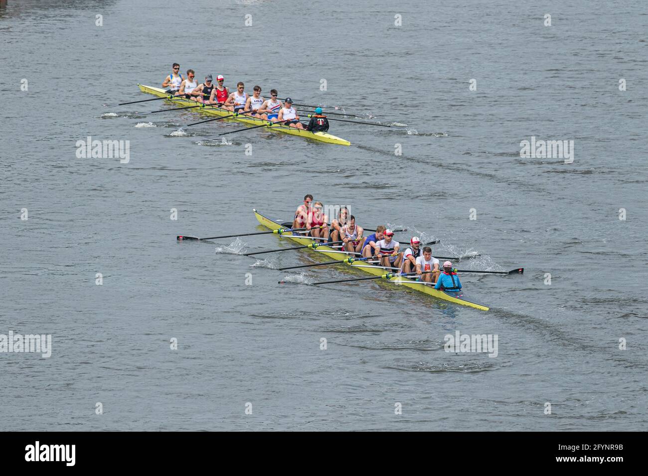 PUTNEY LONDON 29 May 2021 . Rowers practicing on the River Thames near ...