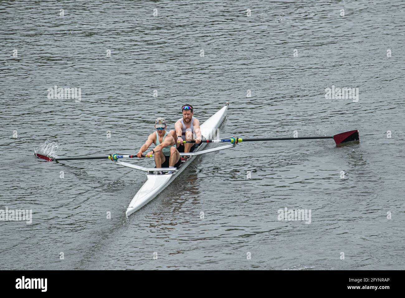 PUTNEY LONDON 29 May 2021 . Rowers practicing on the River Thames near ...