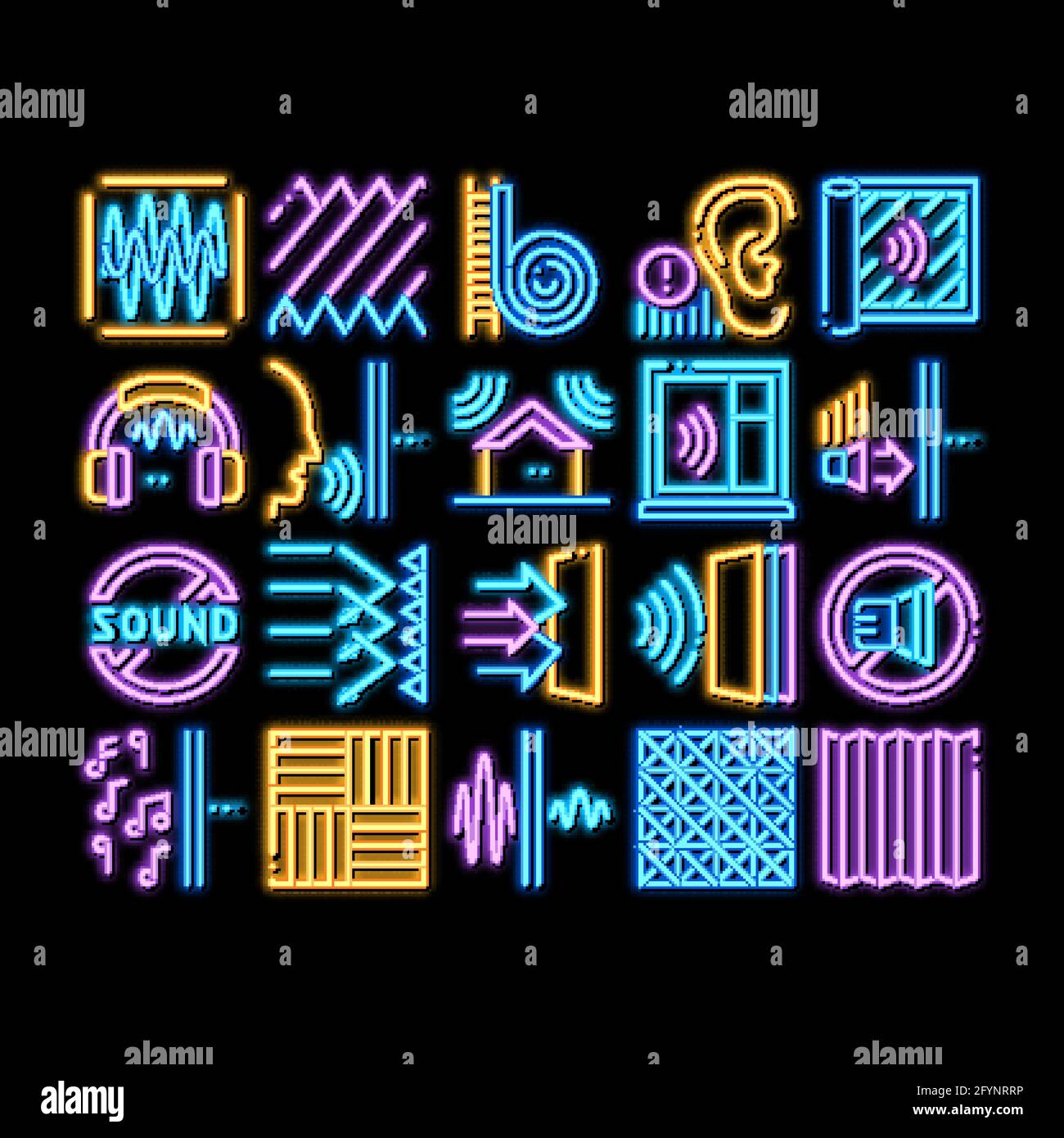 Soundproofing Building neon glow icon illustration Stock Vector Image ...