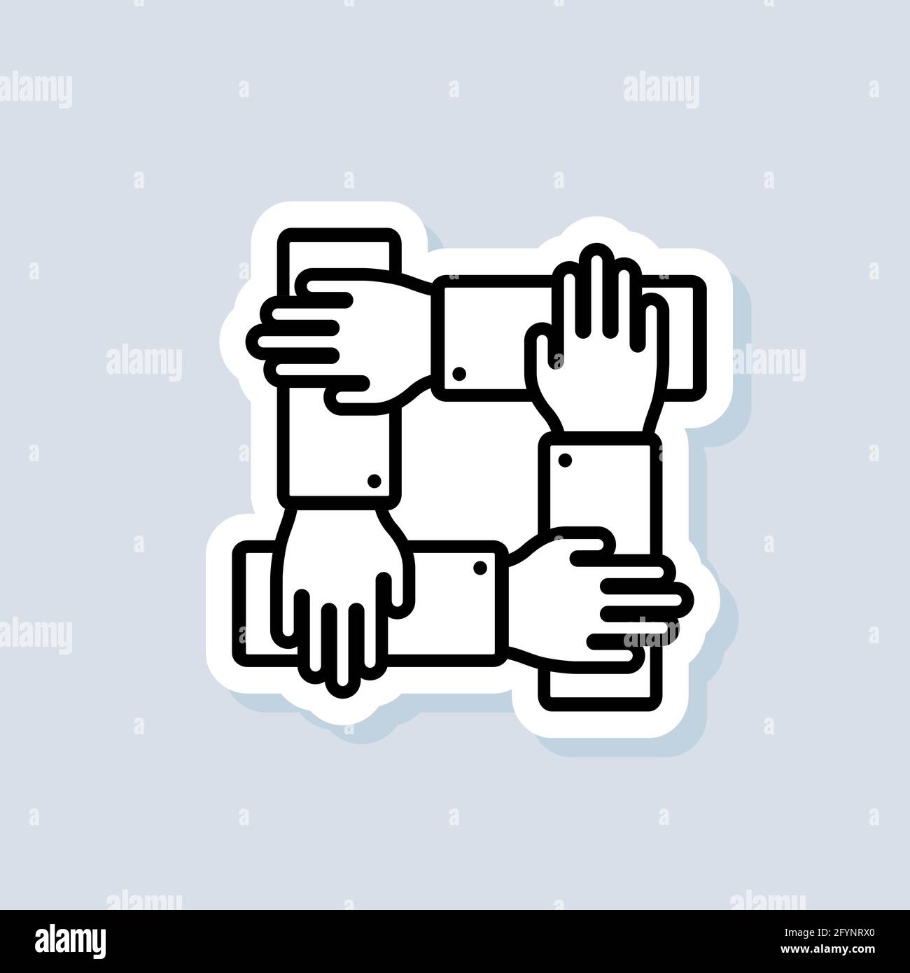 Teamwork sticker. Community, business partnership logo. Gour hands ...