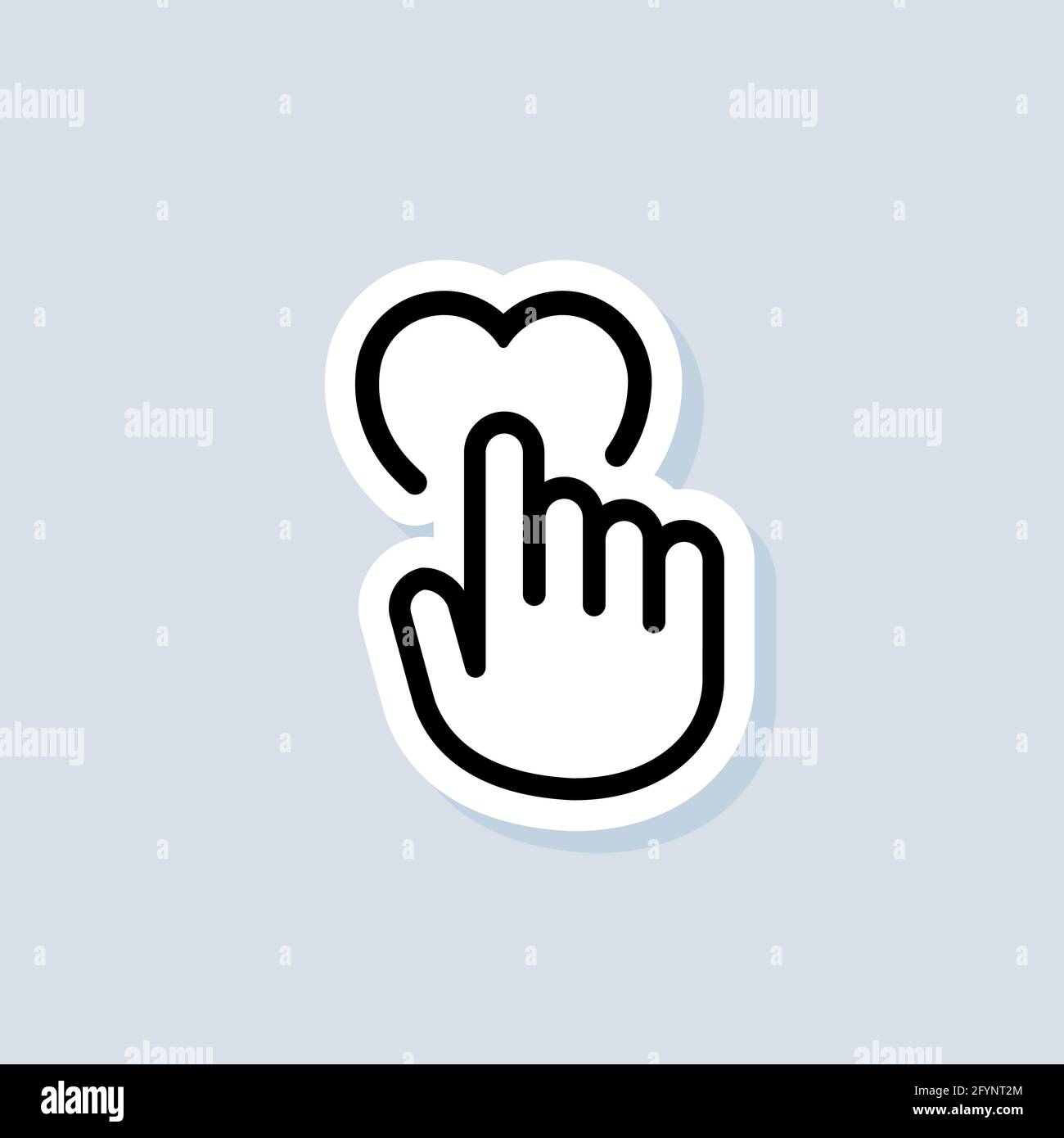 Touch heart sticker. Human hand is pushing on heart icon. Love symbol ...
