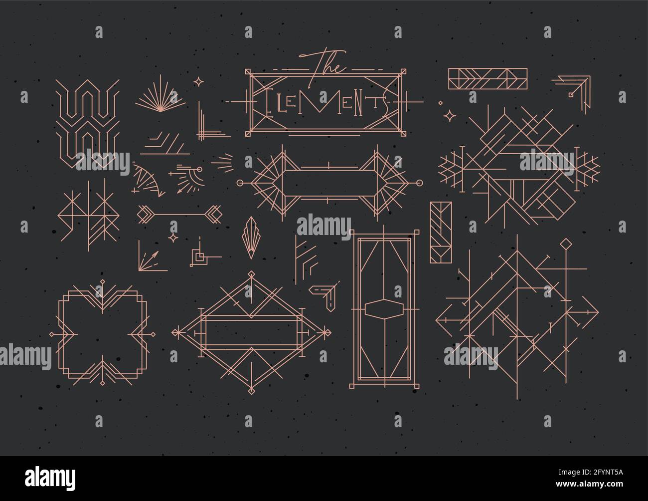 Art deco vintage design elements drawing in line style on dark ...