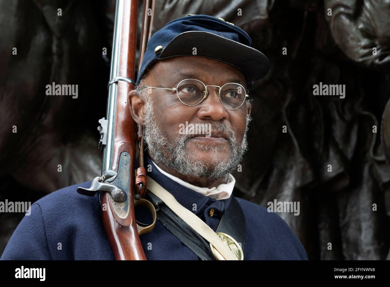 African American US Civil War soldier reenactor posing in front of the ...