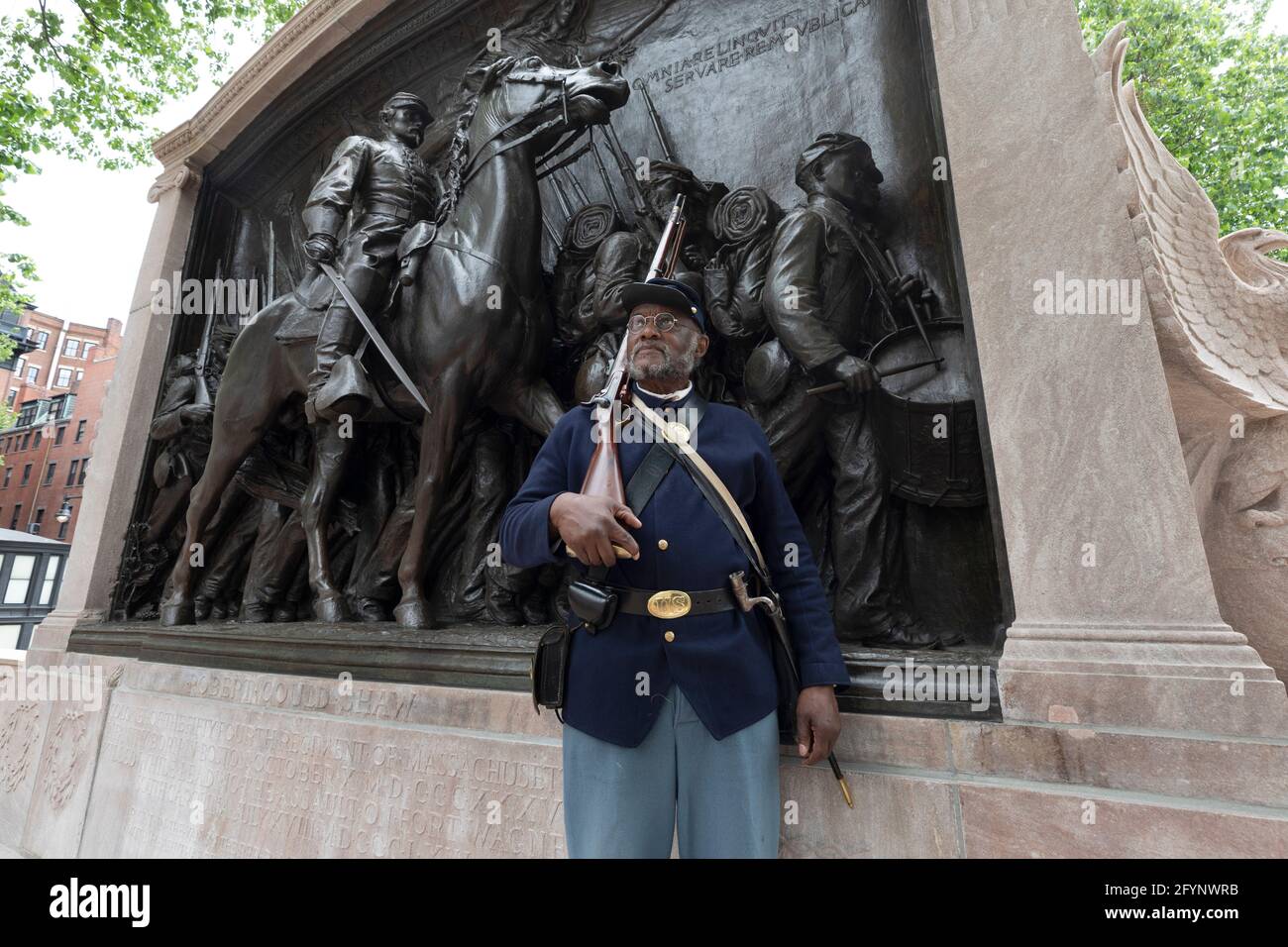African American US Civil War soldier reenactor posing in front of the ...