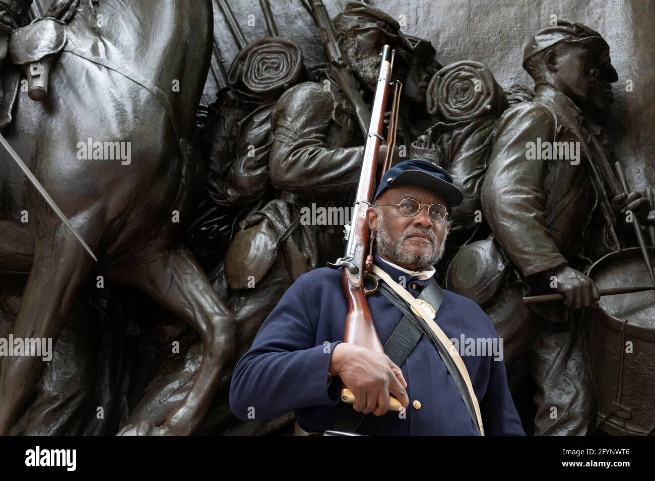 African American US Civil War soldier reenactor posing in front of the ...