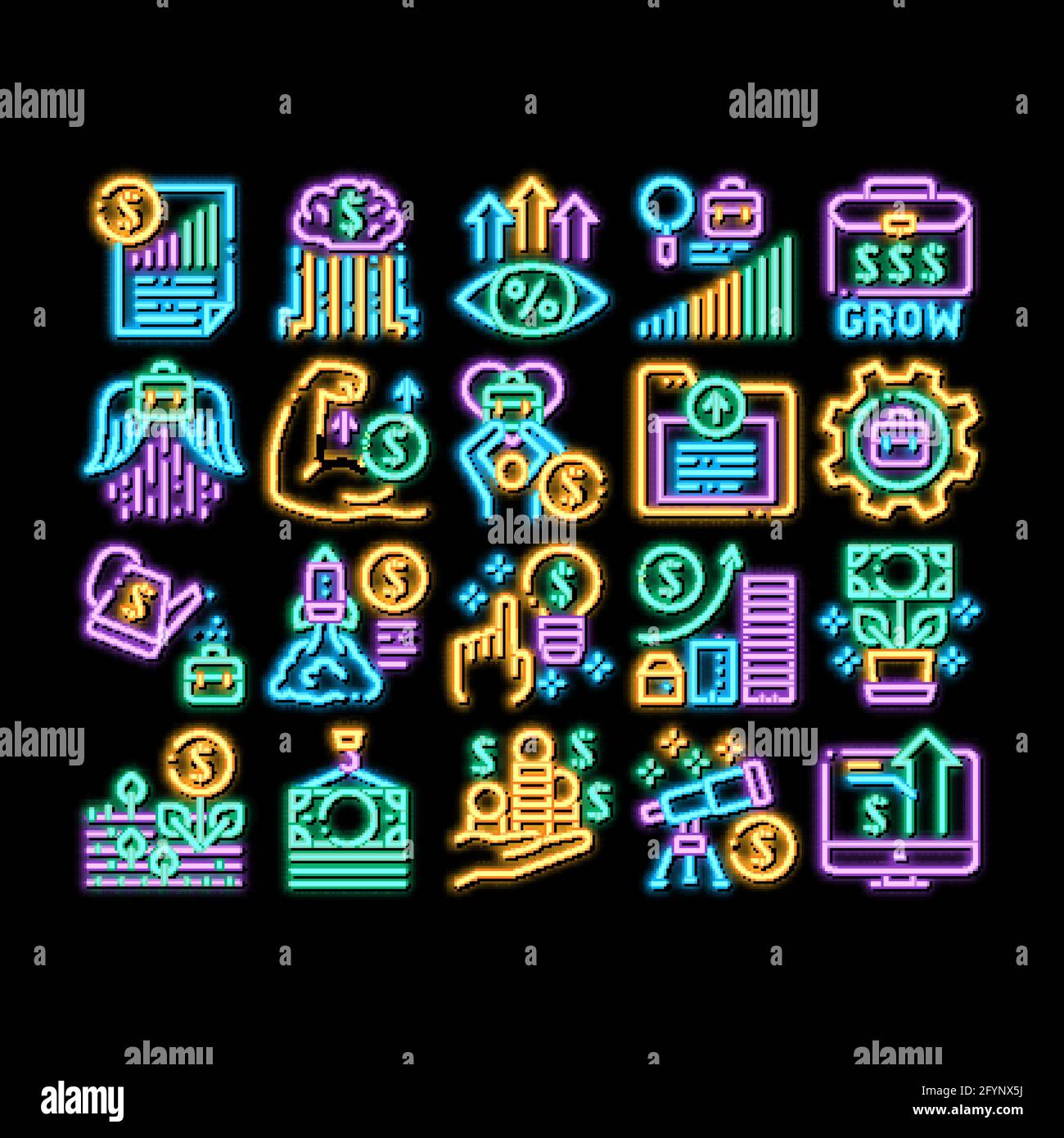 Business Growth neon glow icon illustration Stock Vector Image & Art ...