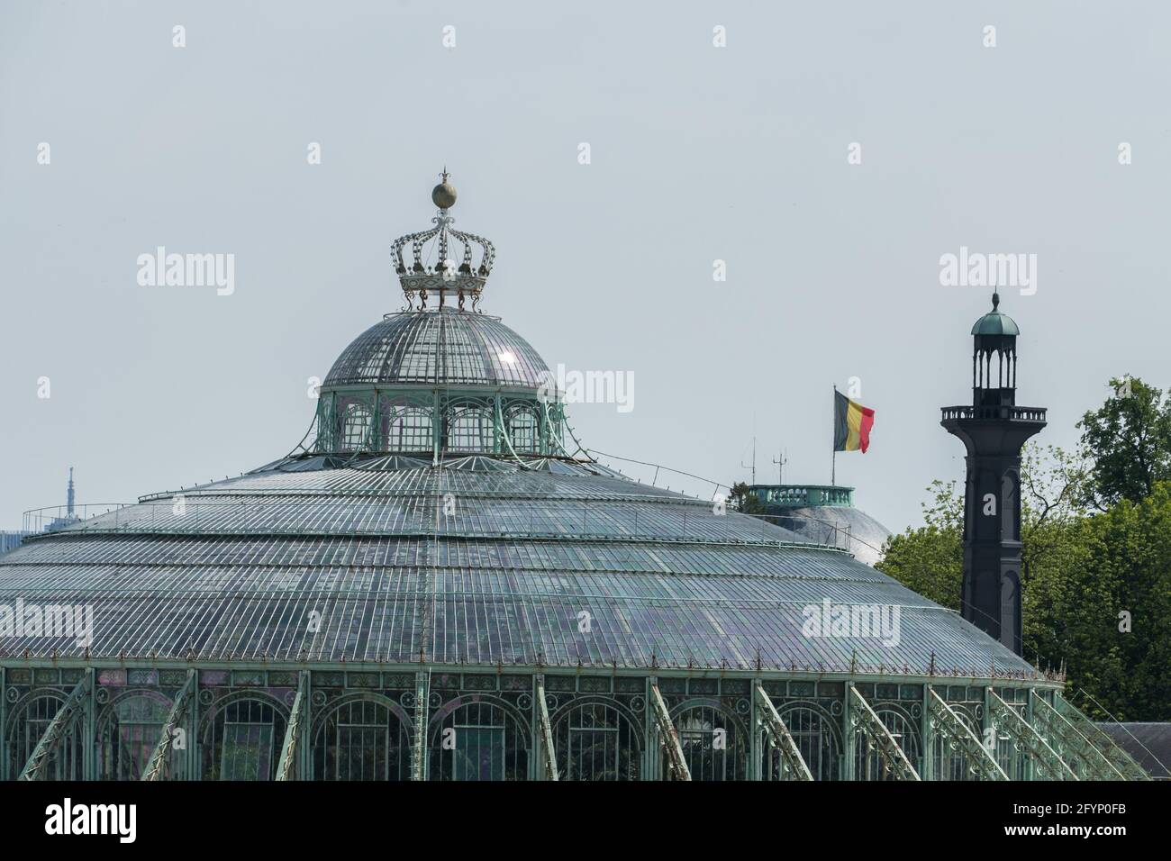 Brussels, Belgium, May 28, 2021: Classically styled greenhouses ...