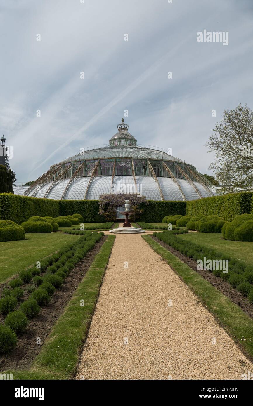 Brussels, Belgium, May 28, 2021: Classically styled greenhouses ...