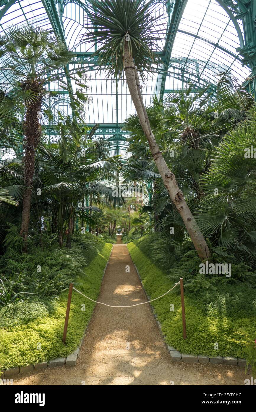 Brussels, Belgium, May 28, 2021: Classically styled greenhouses ...