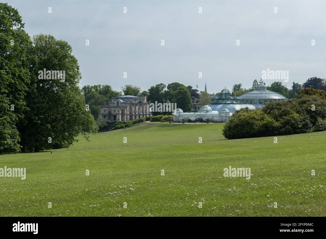Brussels, Belgium, May 28, 2021: Classically styled greenhouses ...