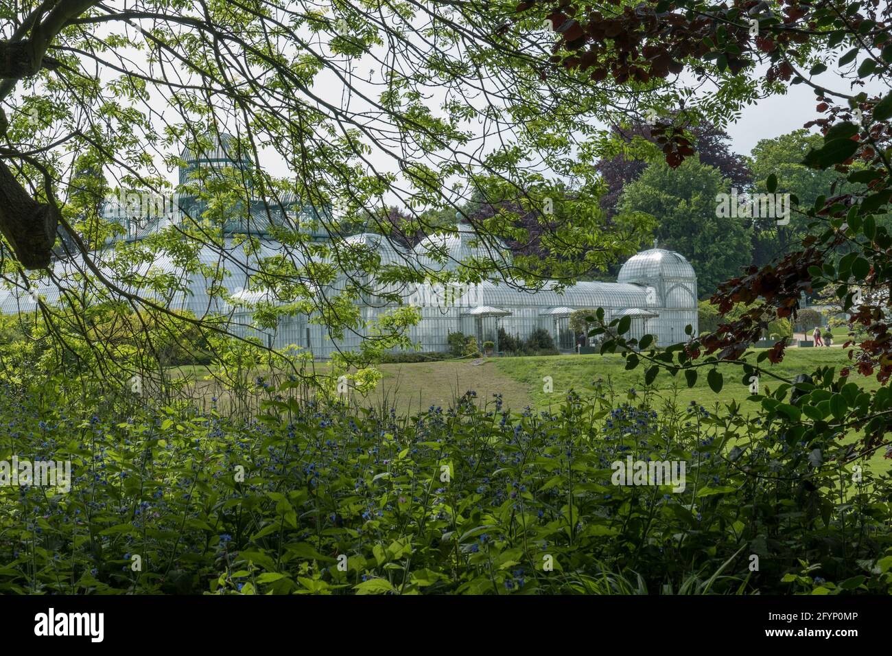 Brussels, Belgium, May 28, 2021: Classically styled greenhouses ...