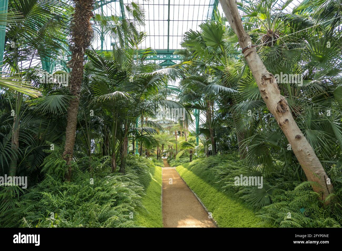 Brussels, Belgium, May 28, 2021: Classically styled greenhouses ...