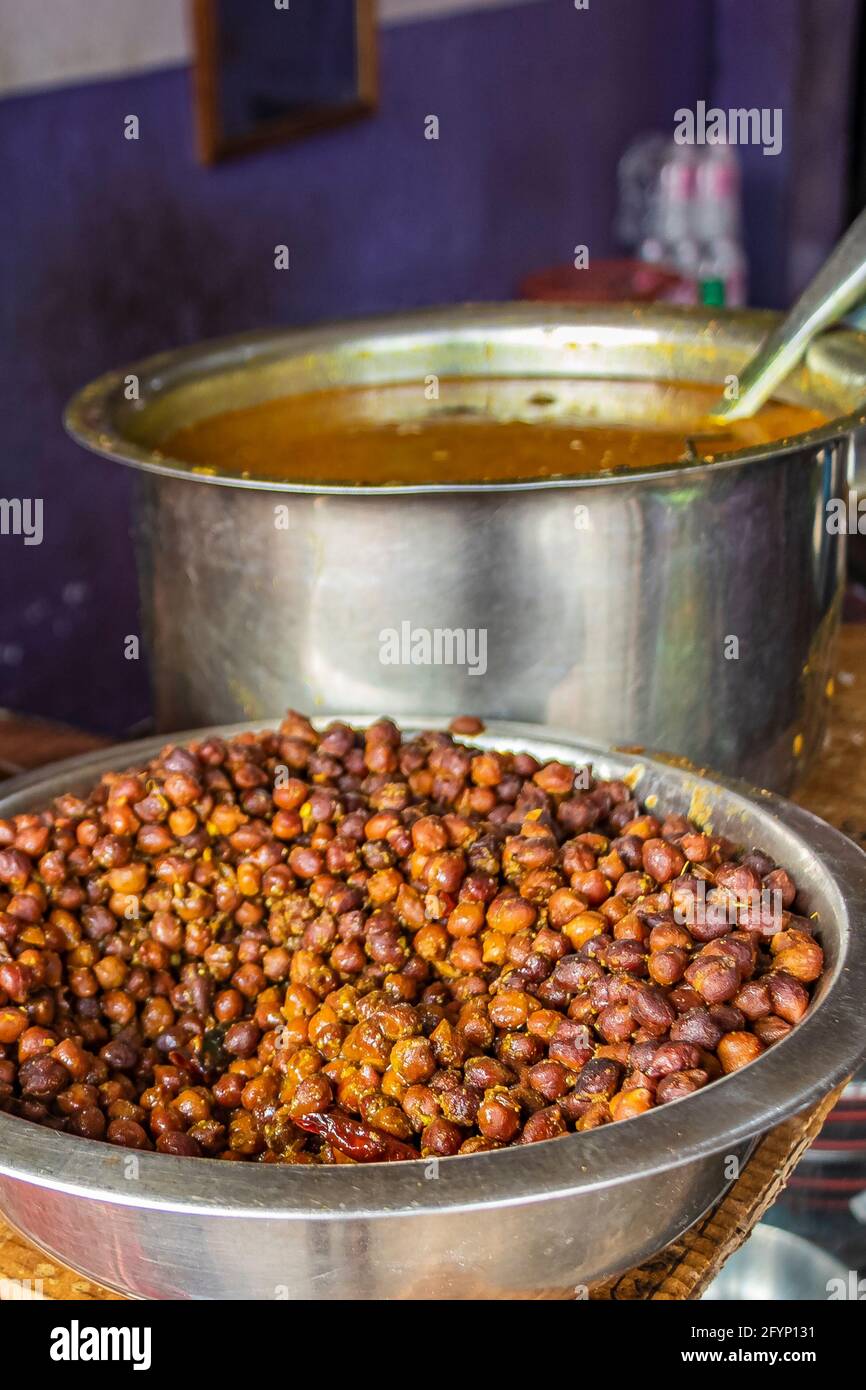 Nepalese food breakfast with Sel Roti and chickpeas. Ring Road in ...
