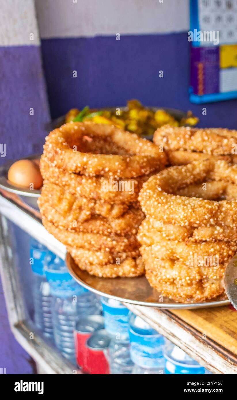Nepalese food breakfast with Sel Roti and chickpeas. Ring Road in ...