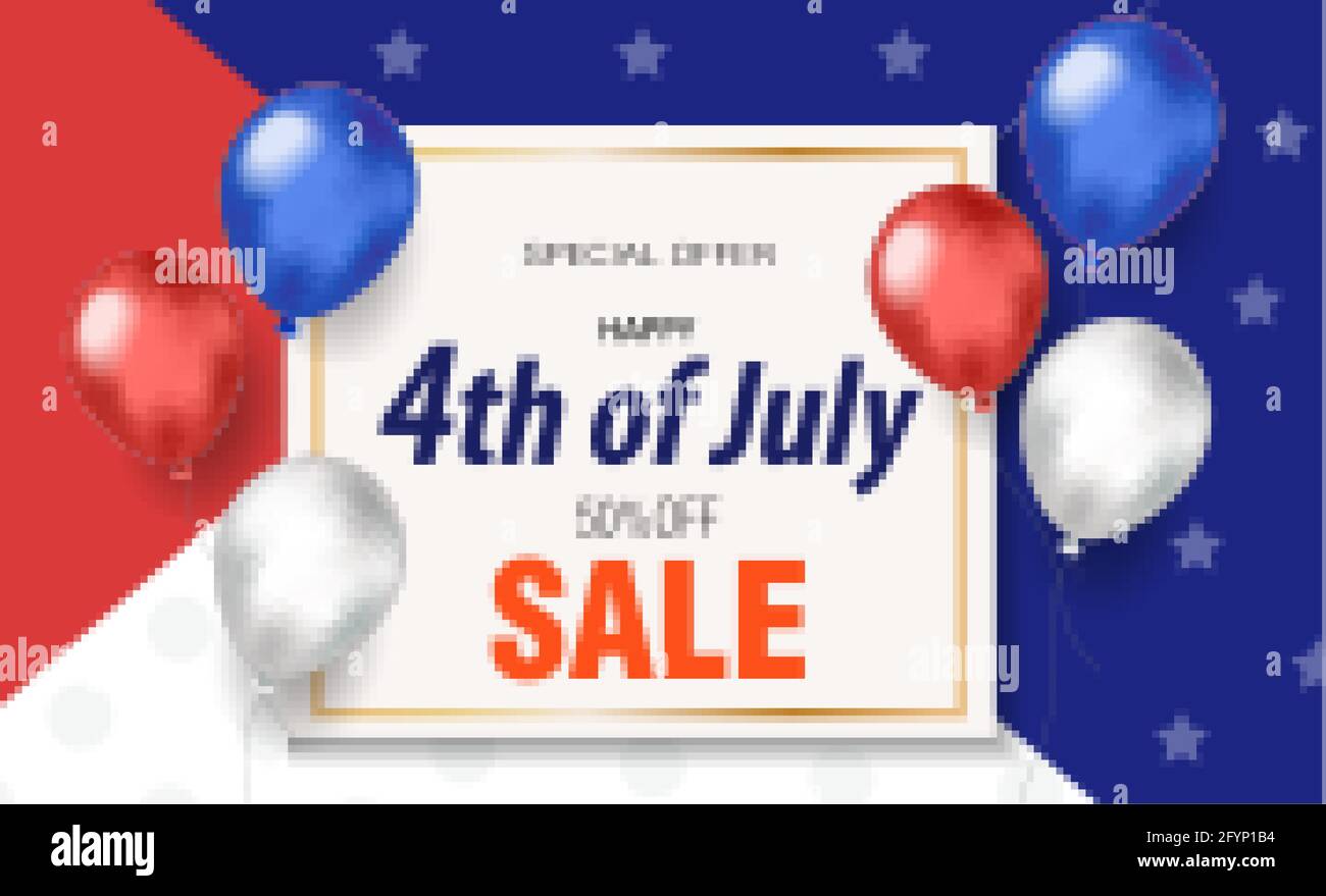 Happy 4th july realistic poster with balloons. Discount sale special ...