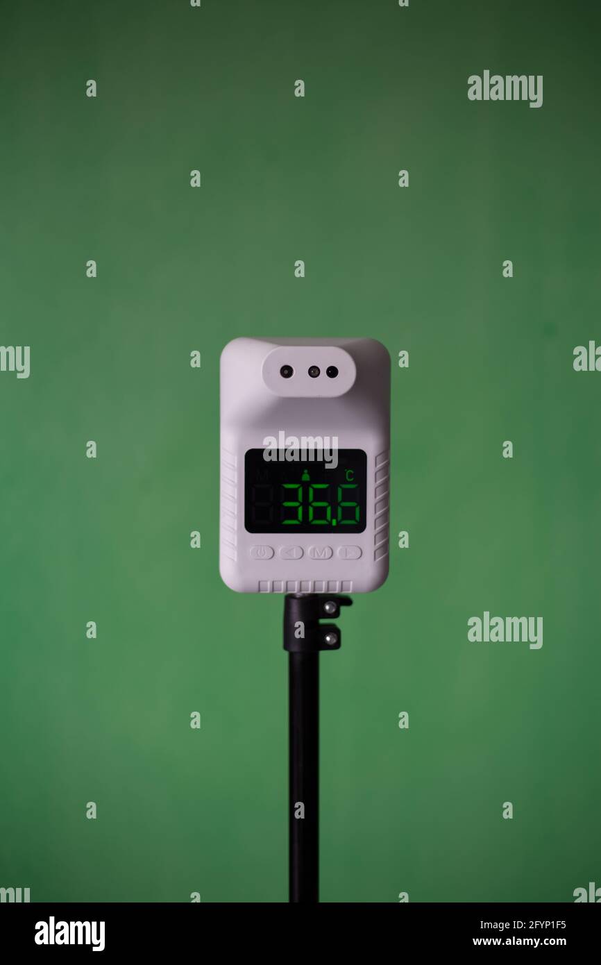 Closeup shot of thermometer scanner, Automatic thermometer for checking ...