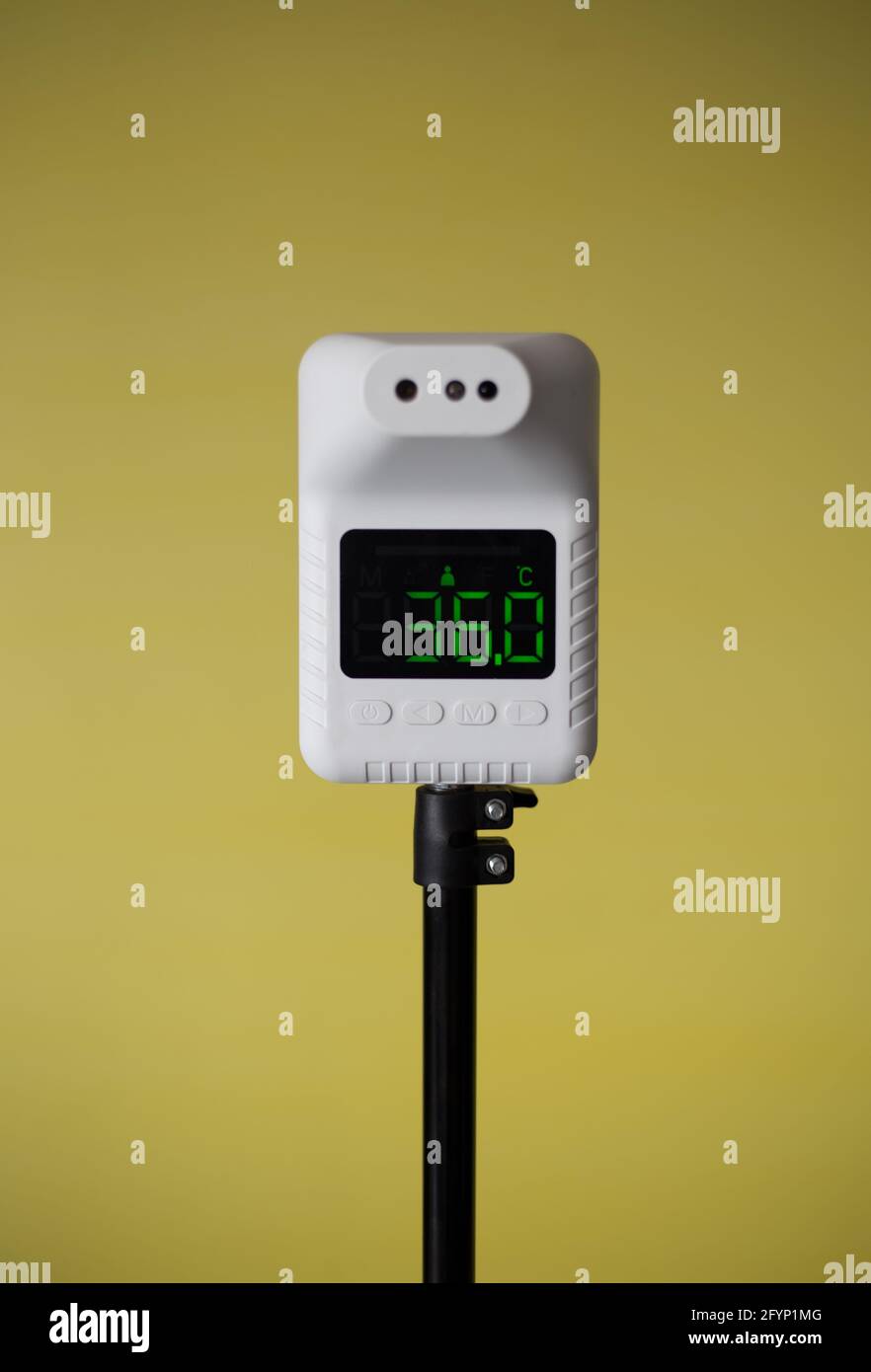 Closeup shot of thermometer scanner, Automatic thermometer for checking ...