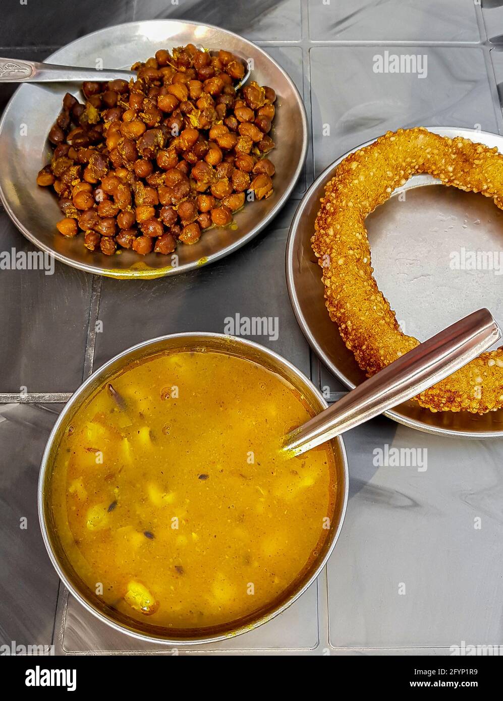 Nepalese food breakfast with Sel Roti and chickpeas. Ring Road in ...