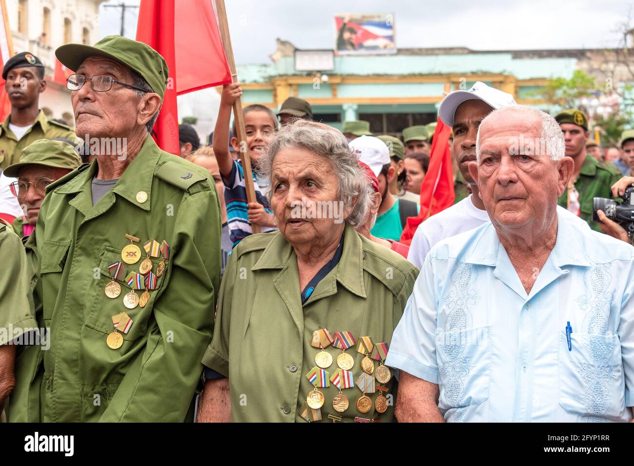 Santa Clara, Cuba-January 6, 2019: Cuban Rebel Army veterans with lot ...