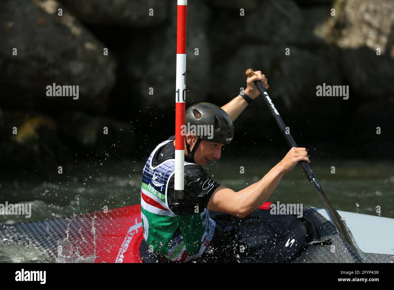 Flavio MICOZZI of Italy competes in the Men's Canoe (C1) semifinals ...