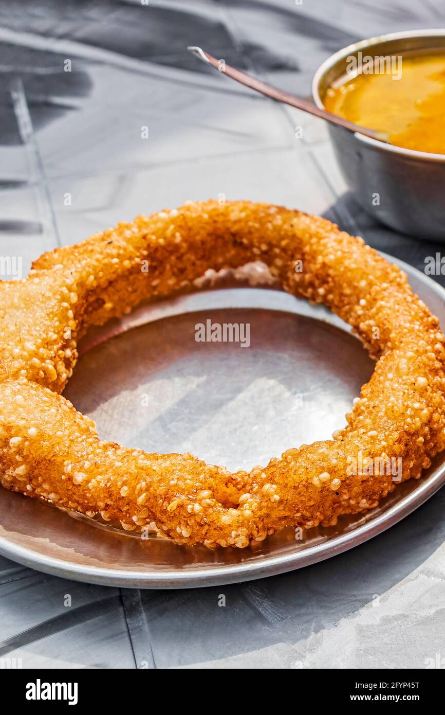 Nepalese food breakfast with Sel Roti and chickpeas. Ring Road in ...
