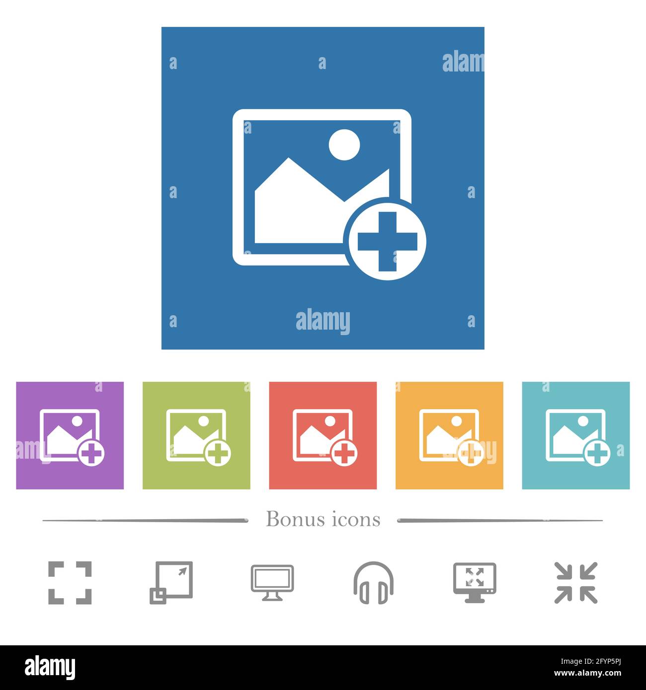 Add new image flat white icons in square backgrounds. 6 bonus icons ...