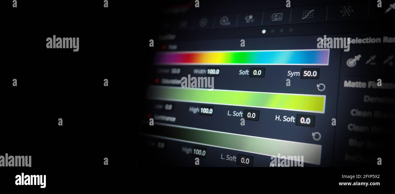 Color grading tools or RGB colour correction indicator on monitor in ...