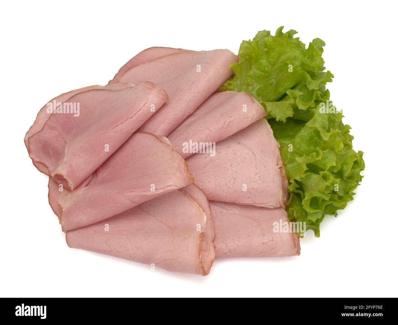 Sliced boiled ham sausage isolated on white background, top view Stock ...