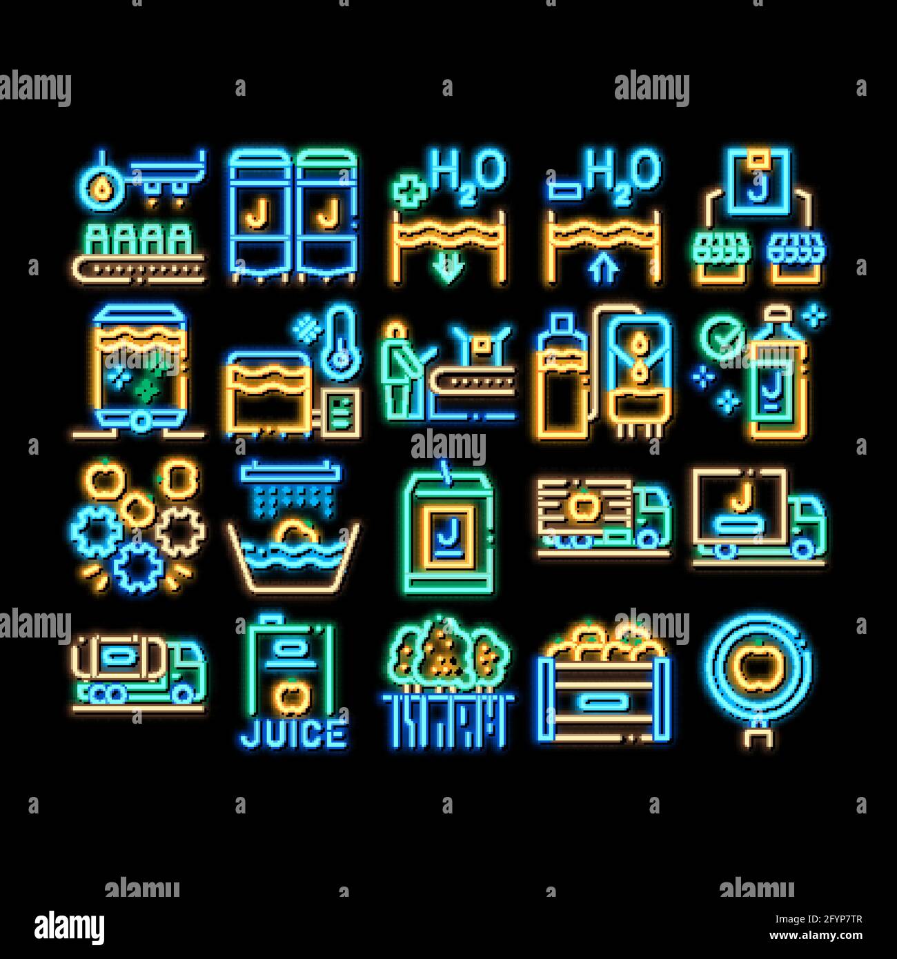 Juice Production Plant neon glow icon illustration Stock Vector Image ...