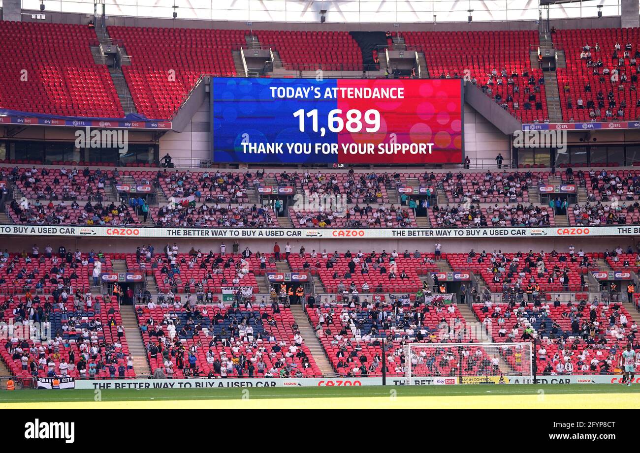 The big screen displays the match attendance of 11,689 thanking them ...