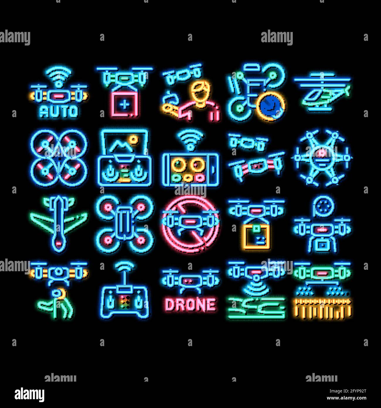 Drone Fly Quadrocopter neon glow icon illustration Stock Vector Image ...