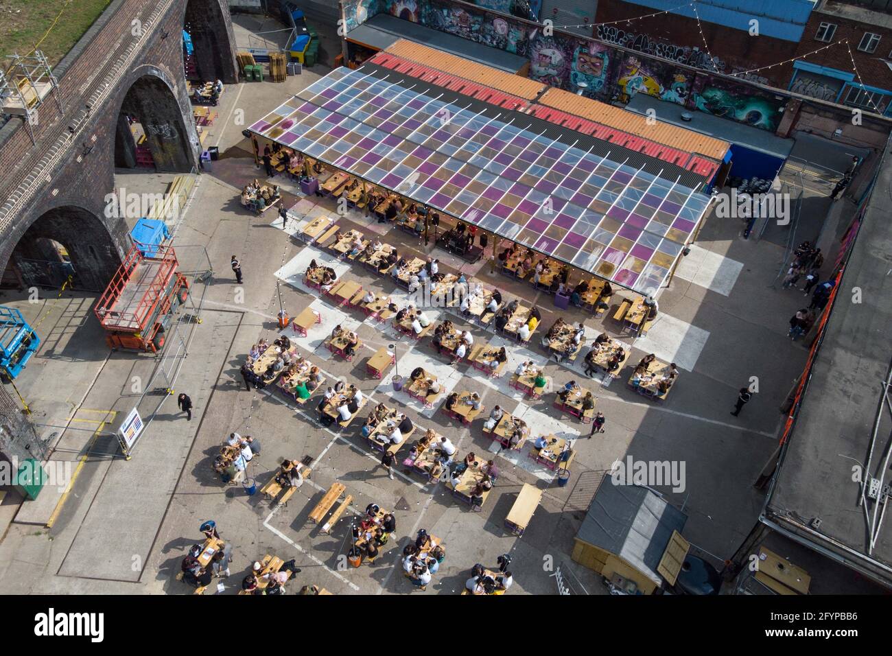 Digbeth, Birmingham, UK. 29th May, 2021. Aerial views beer gardens in ...