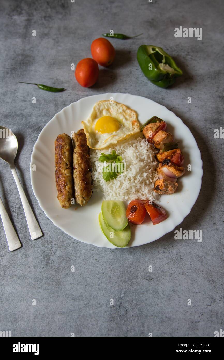 Popular Iranian dish chelo kebab made of lamb kebabs that are grilled ...