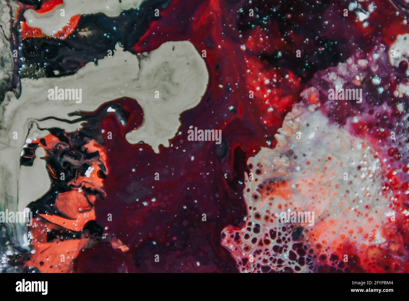 Abstract oil painting with white, maroon and red colors - a unique art ...