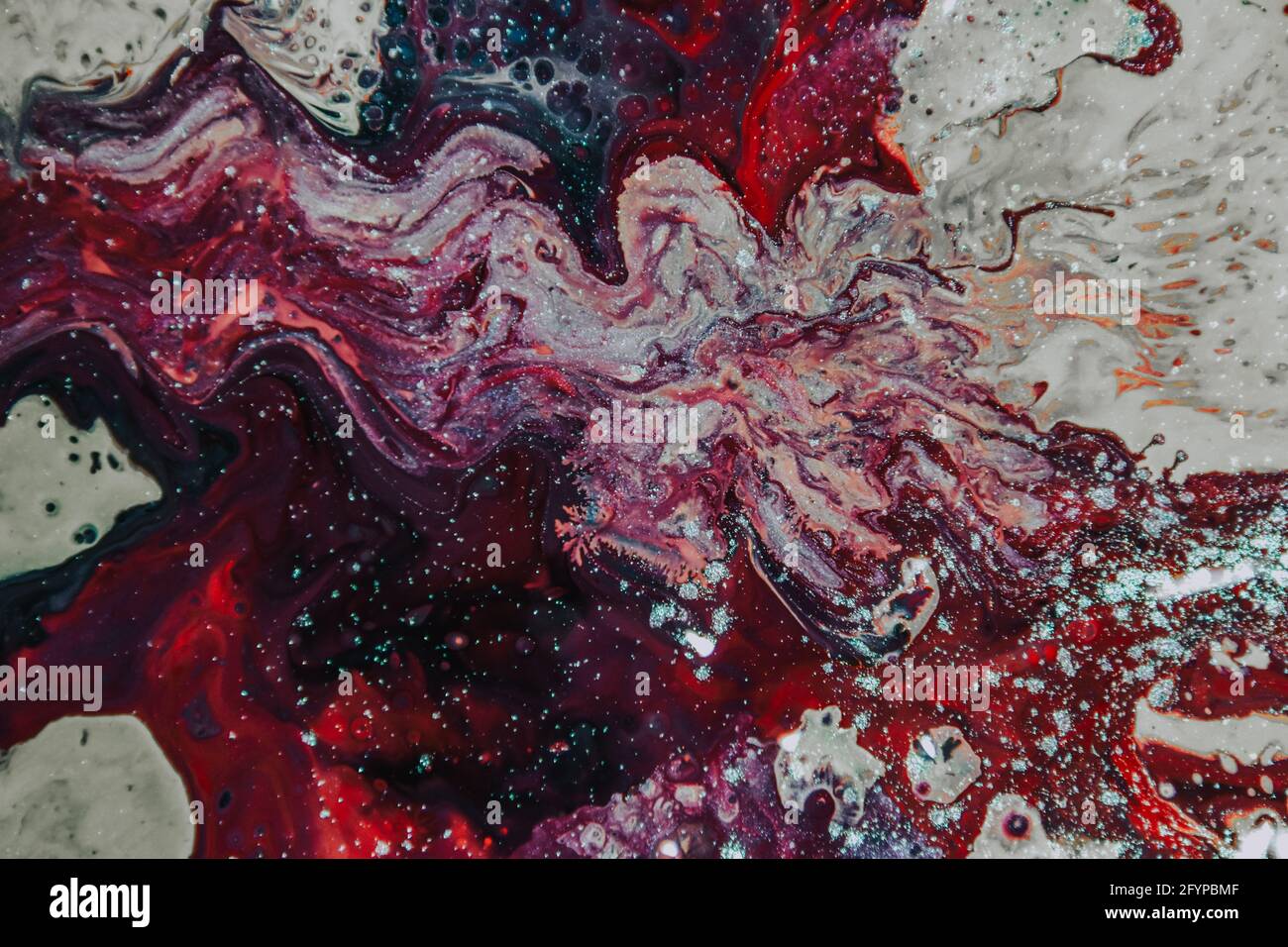 Abstract oil painting with white, maroon and red colors - a unique art ...