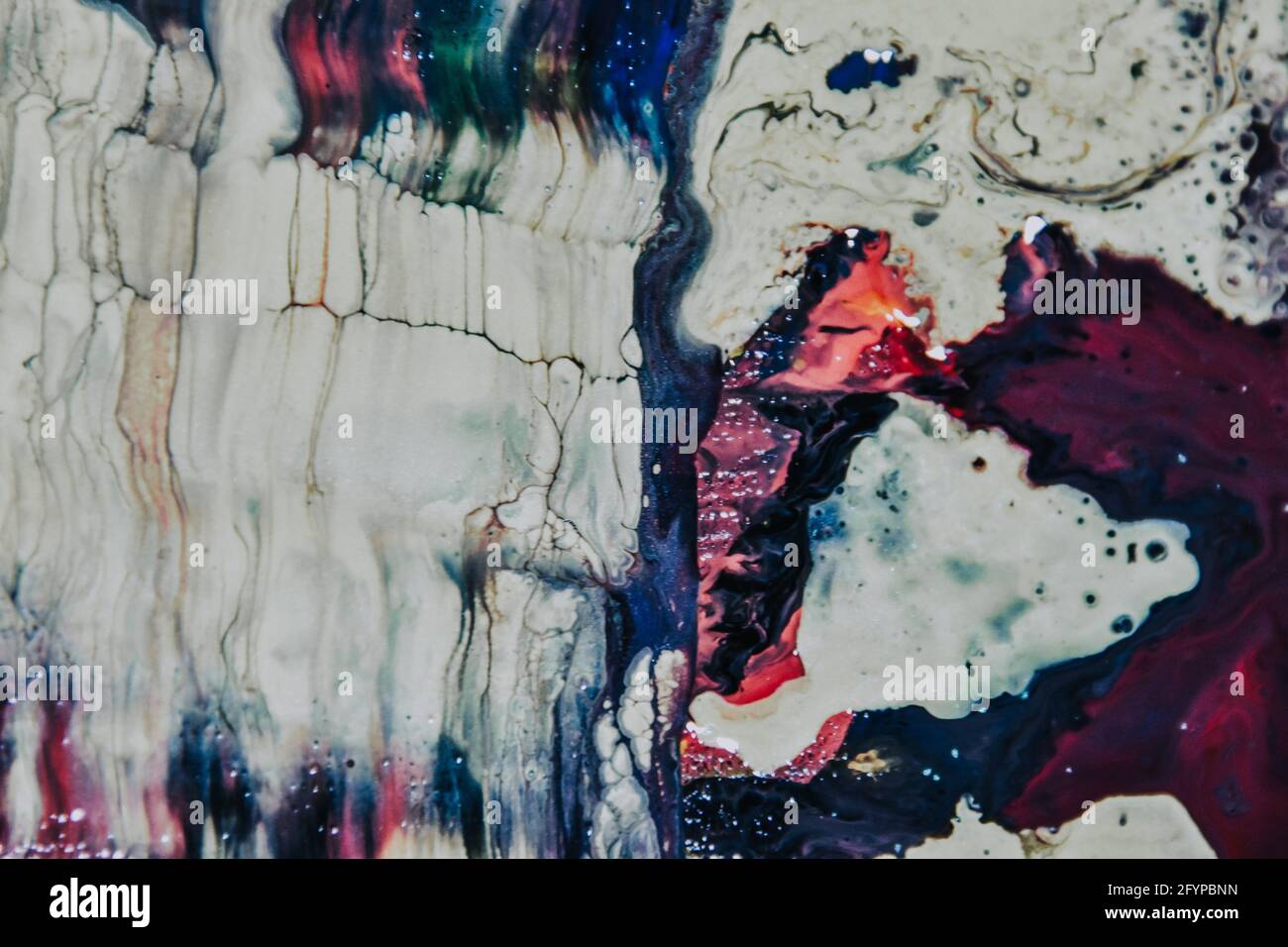 Abstract oil painting with white, maroon and blue colors - a unique art ...