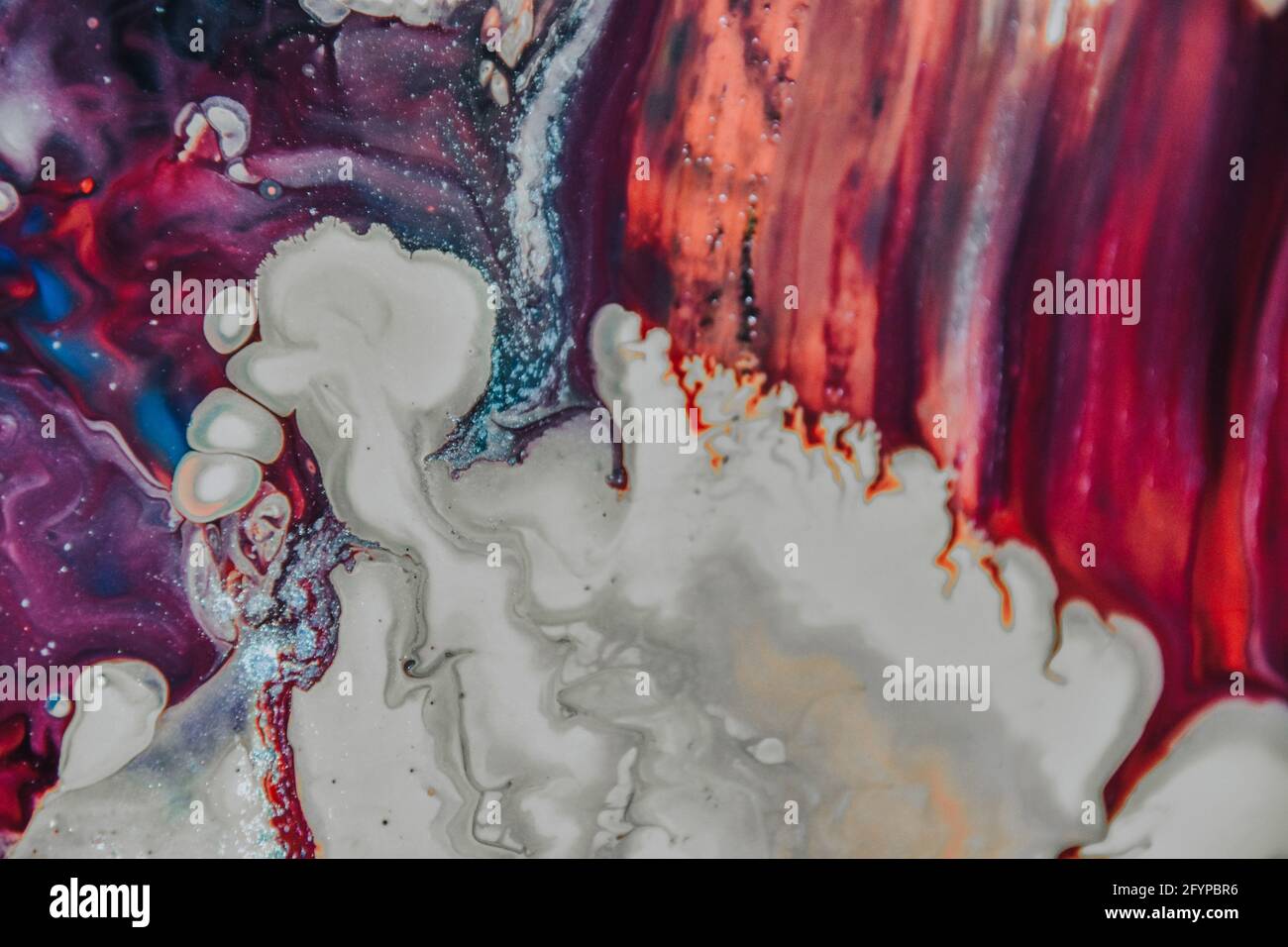 Abstract oil painting with white, pink and purple colors - a unique art ...