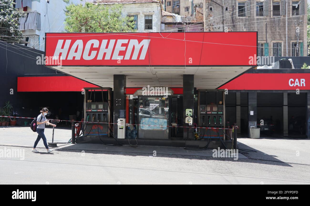 A petrol station in Basta neighborough, Beirut, closed after it ran out ...