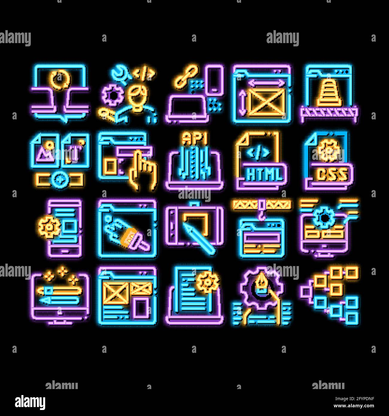 Front End Development neon glow icon illustration Stock Vector Image ...