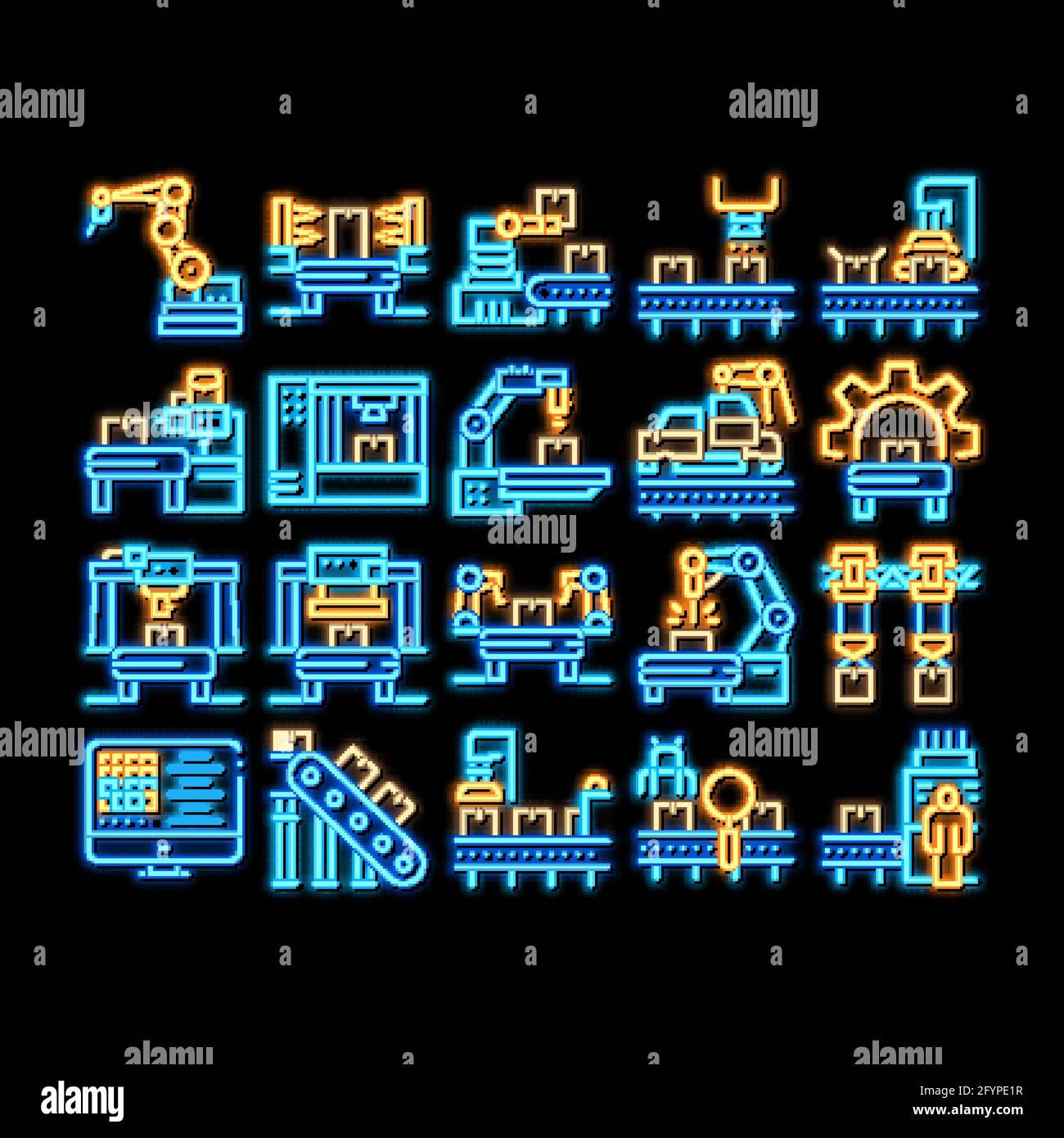 Manufacturing Process neon glow icon illustration Stock Vector Image ...