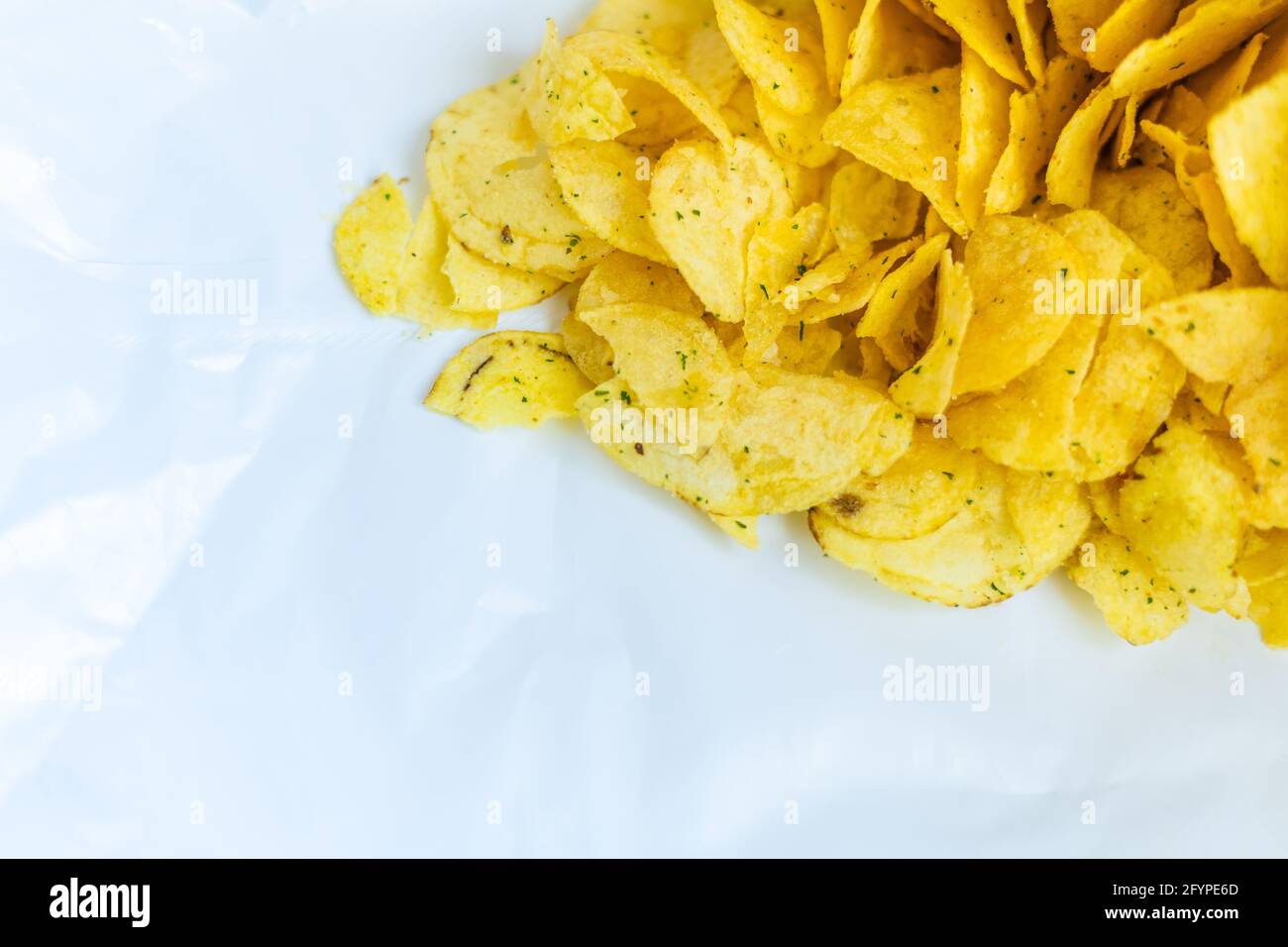 Potato chips close-up. Opened Quick Bite Fried Potato Chip Slices Stock ...
