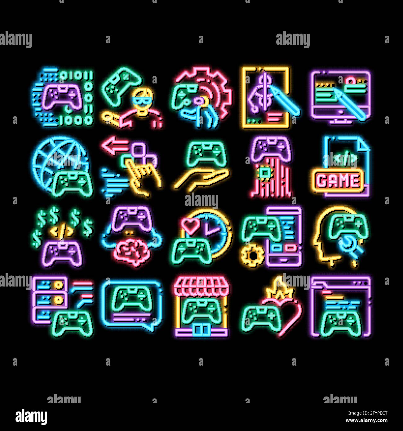 Video Game Development neon glow icon illustration Stock Vector Image ...