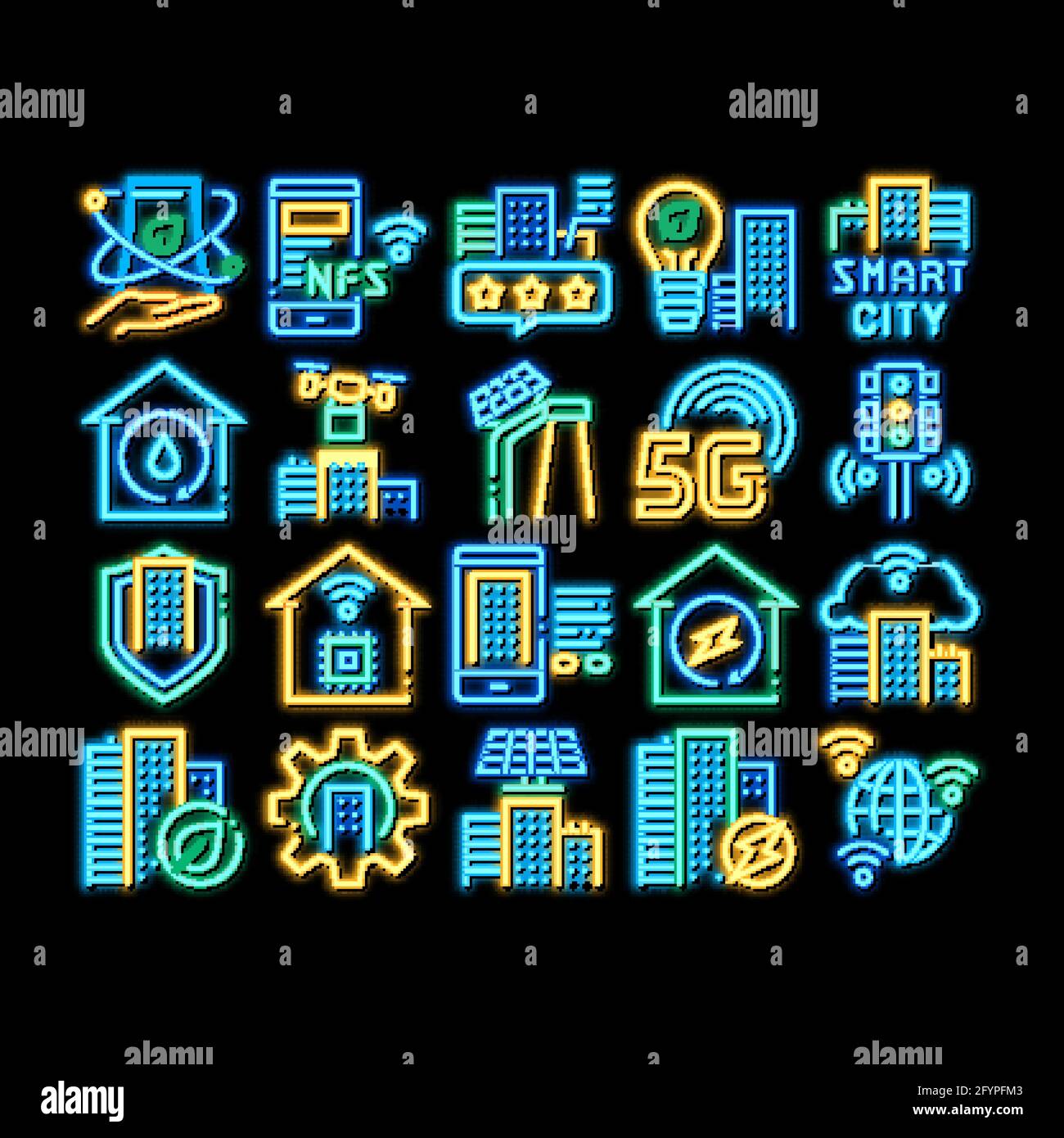 Smart City Technology neon glow icon illustration Stock Vector Image ...