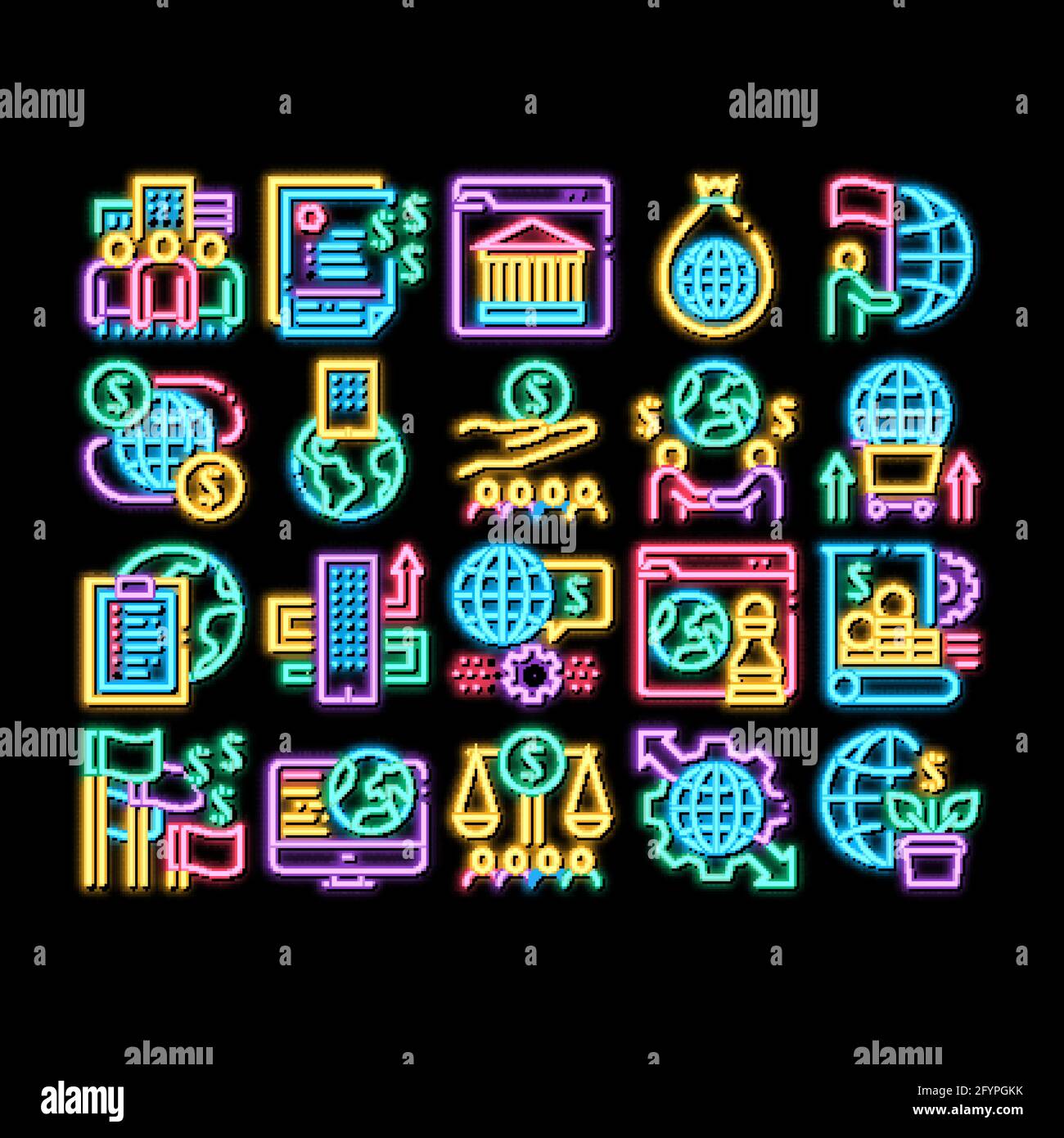 Global Business Finance Strategy neon glow icon illustration Stock ...