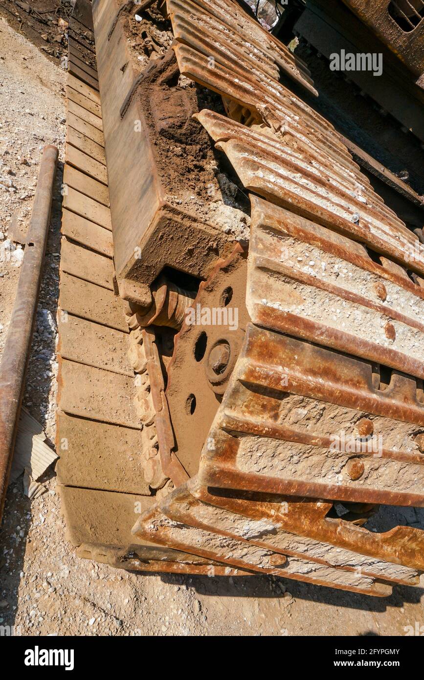 close up part of a construction machine wheel in the site Stock Photo ...