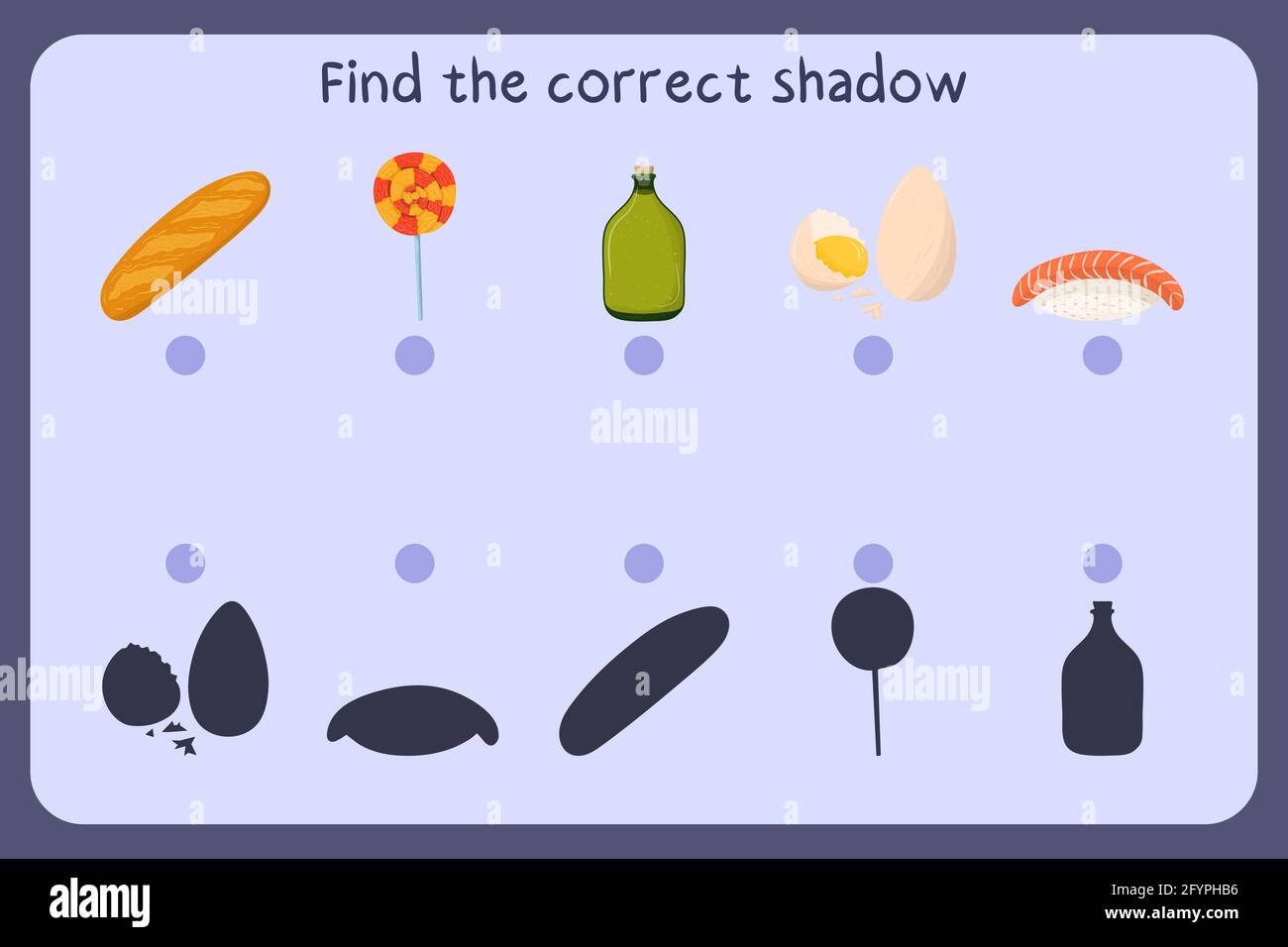 Matching children educational game with food - baguette, candy, oil ...
